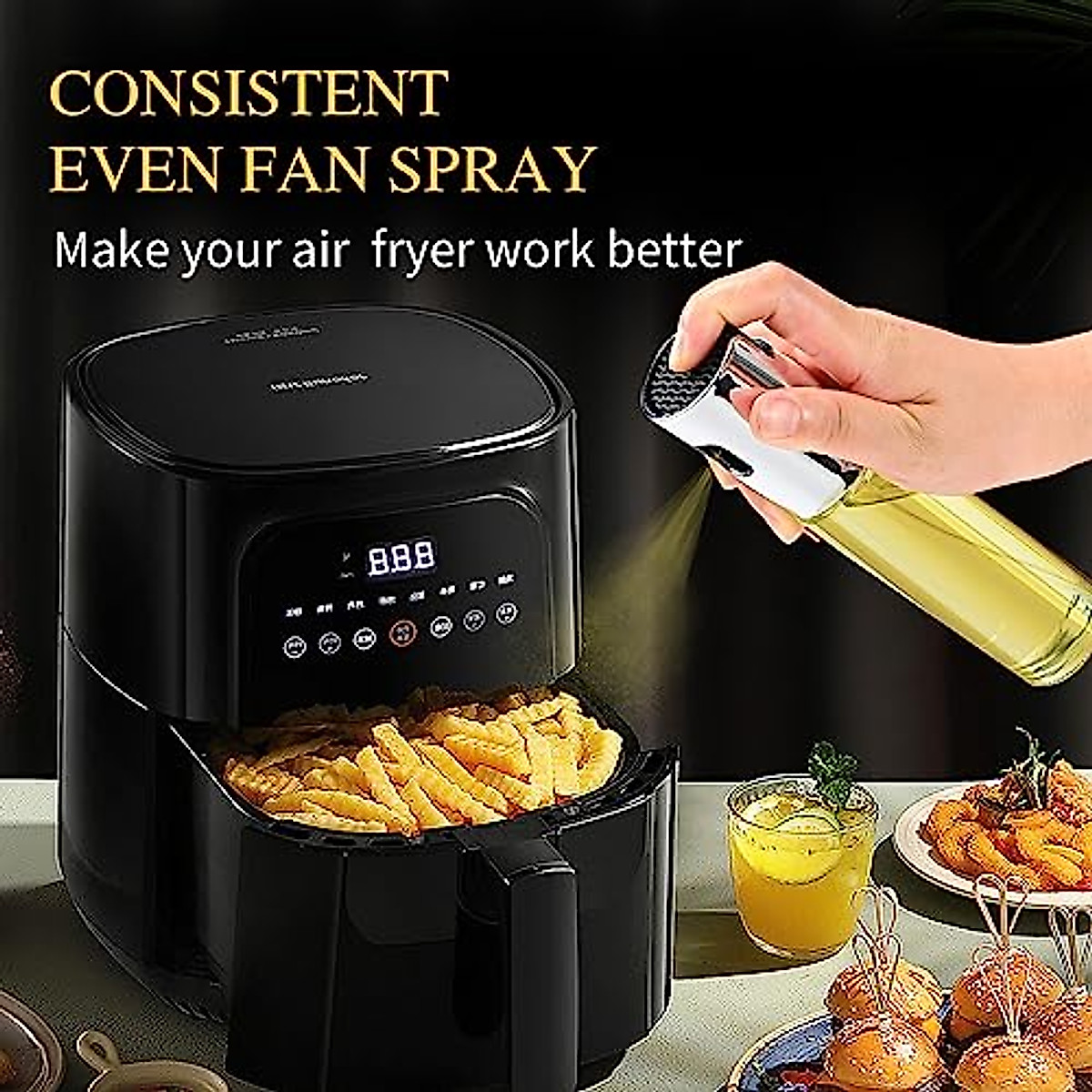 Oil Sprayer for Cooking, 100ml olive oil spray bottle, Oil mister spray for air fryer, Baking, Salad Dressings, Grilling (Glass Bottle,100ml/3.4 oz) (silver)