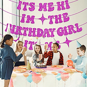 Its Me Hi Im The Birthday Girl Its Me Banner, NO-DIY Glitter Popular Birthday Decorations Banner, Its A Girl Garland for Birthday Party Decorations, Per-strung Hot Pink Girls Birthday Banner