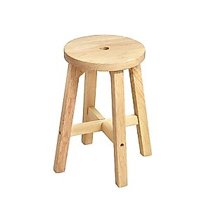 Xmatch Wooden Stool, Solid Wood Round Stools (Round 18" H)