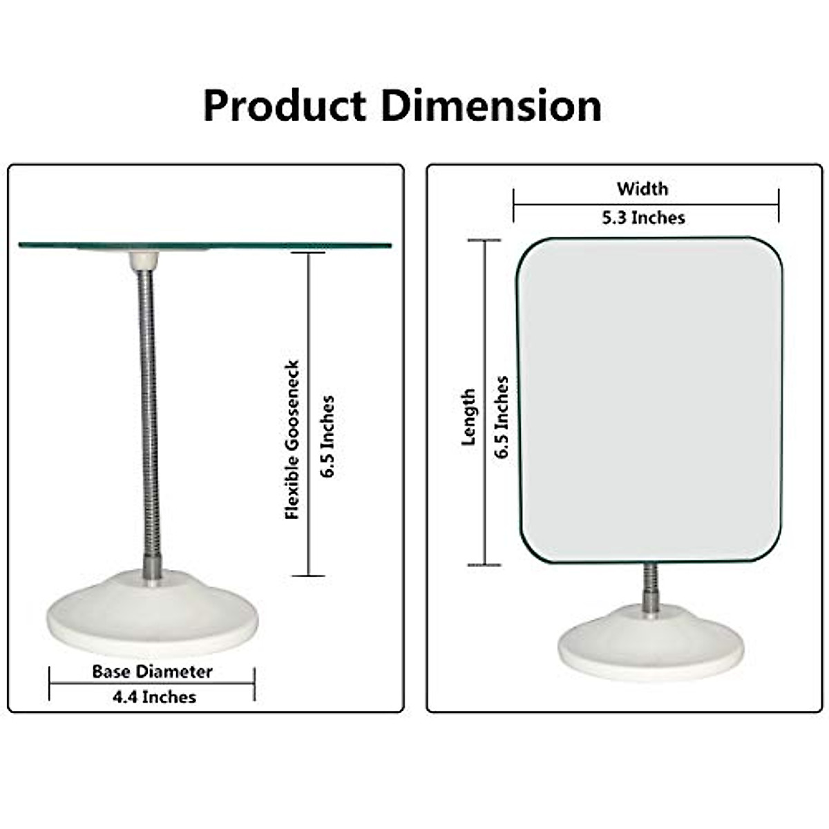 YEAKE Adjustable Flexible Gooseneck Makeup Mirror,360°Rotation Folding Portable Desk Vanity Mirror with Stand Shower Shaving Cosmetic Mirror Square