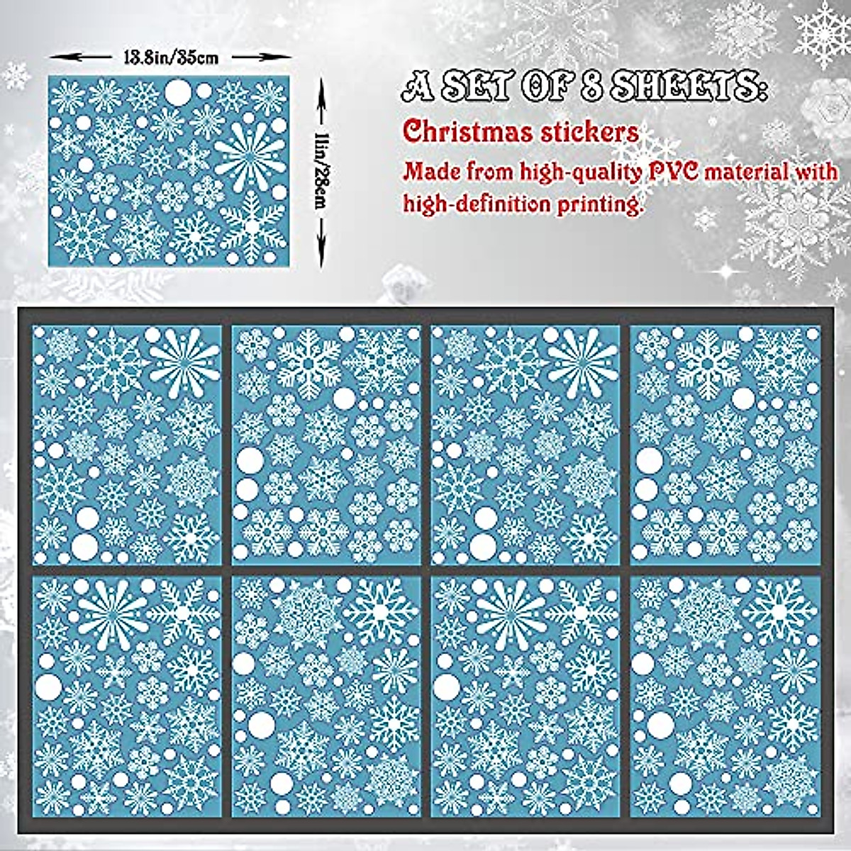BLOCE 288Pcs Window Clings Christmas Decorations, White Snowflake dots Christmas Decorations for Windows with 8 Sheets, Christmas Window Decals for New Year Party Ornaments Home Supplies