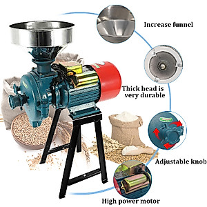EVGTTI Electric Grain Grinder Mill 3000W, 110V Dry Cereals Grinder with Funnel, Commercial Electric Feed Mill Dry Grinder, Rice Corn Grain Coffee Wheat Feed Mill Flour Mill