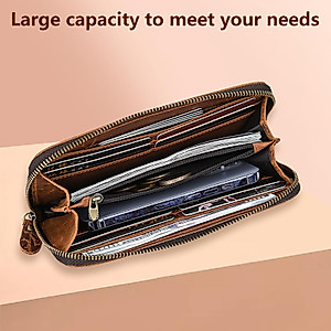 GUZUHUKU Vintage Embossed Zipper Wallet, Womens Wallets Large Capacity Detachable Wrist Strap Clutch Purses Perfect for Travel and Dating