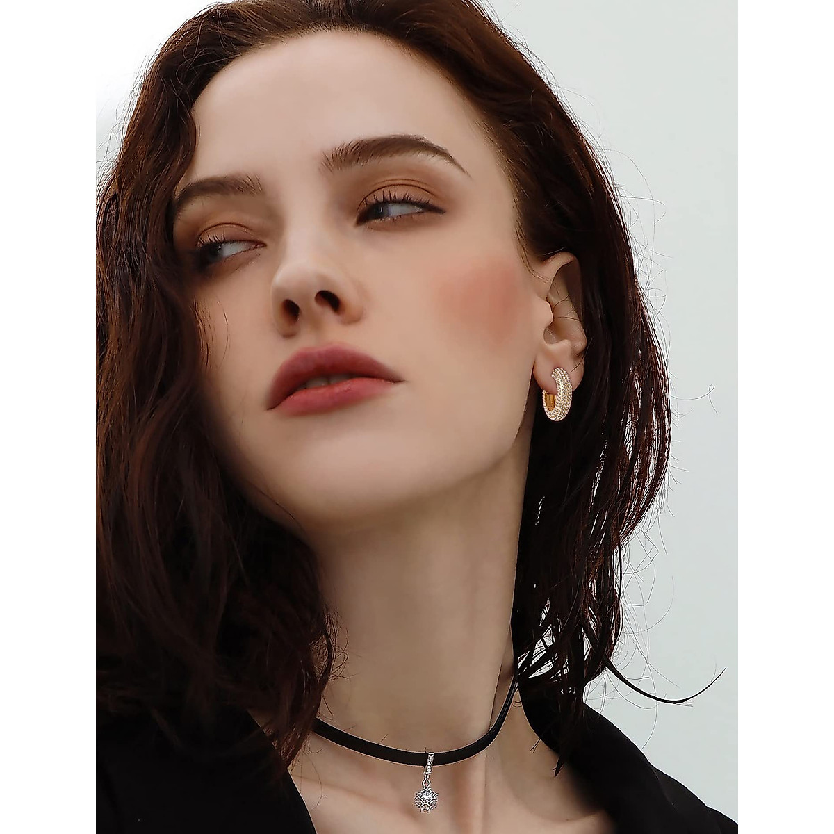 WOWORAMA Gold Open Hoop Earrings for Women Sparkly CZ Chunky Hoop Earrings Shiny Zircon C Shaped Hoop Earrings Crystal Round Hoops Dainty Minimalist Earrings Jewelry