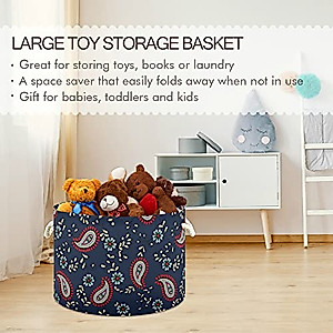ALAZA Paisley Flowers Ethnic Pattern Storage Basket Gift Baskets Large Collapsible Laundry Hamper with Handle, 20x20x14 in
