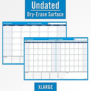 AT-A-GLANCE PM33328 30/60-Day Undated Horizontal Erasable Wall Planner, 48 x 32, White/Blue,