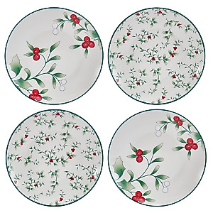 Pfaltzgraff Winterberry Holiday Set of 4 Assorted Appetizer Plates, 6 Inch, Multicolored