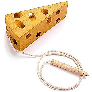 KLT Lacing Toy for Toddlers, Wooden Threading Toy Kids Travel Car Airplane Activities, Road Trip Essentials Games, Educational learning Fine Motor Skills Montessori Toys 1 Apple,1 Watermelon, 1 Cheese