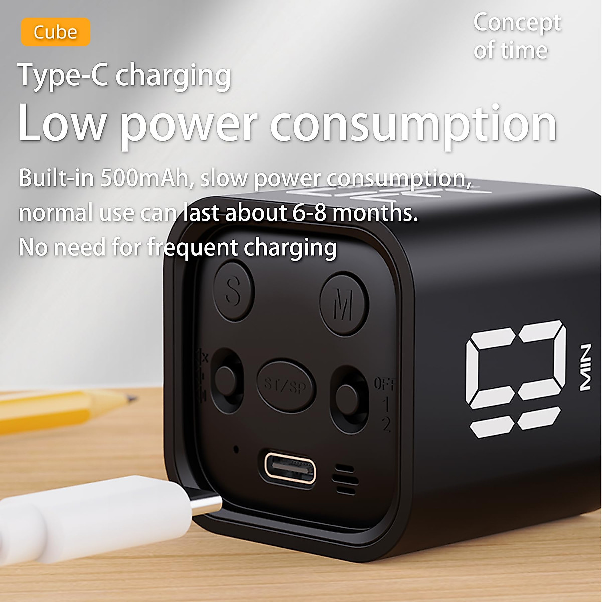 VEWINGL Cube Timer,Rotation Timer,5/10/30/60 Minutes and Custom Countdown,Productivity Timer,Pause and Resume,Silent,Vibrate and Adjustable Sound Alarm for Tasks,Work,Study,Kitchen (F4, Black)