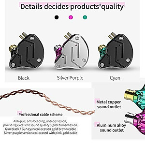 KZ ZSN Earphone with 1BA and 1DD, KZ High Fidelity in Ear Earbuds High Resolution in Ear Monitor Headphone 0.75mm 2 pin Cable, Noise Cancelling KZ Headphone (Cyan, with Mic)