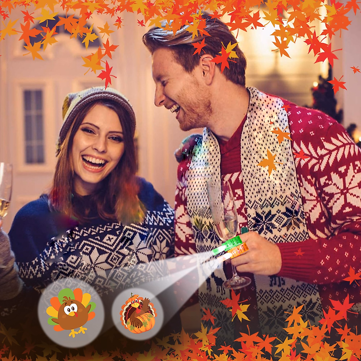 Fall Thanksgiving Party Favors, 24PCS LED Light Up Finger Lights-Turkey Pumpkin Pattern Glow in the Dark Toys Bulk for Boys Girls Harvest Class Exchange Gifts Reward Prizes Thanksgiving Party Supplies