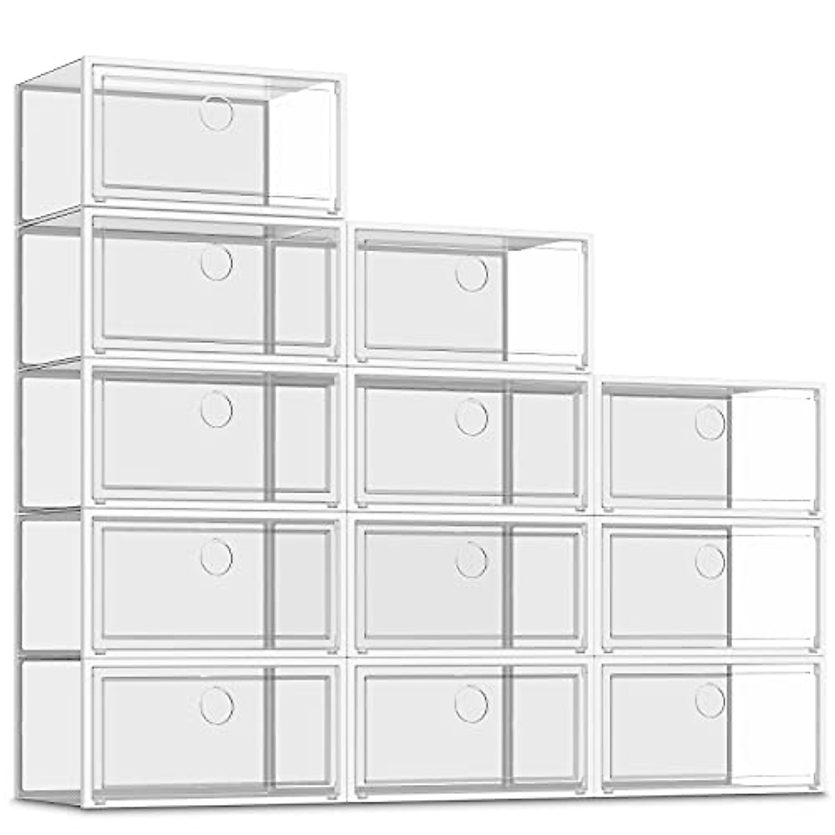 SEE SPRING 12 Pack Medium + 12 Pack X-large Shoe Storage Box, Clear Plastic Stackable Shoe Organizer for Closet, Space Saving Foldable Shoe Containers Bins Holders (Black Clear)