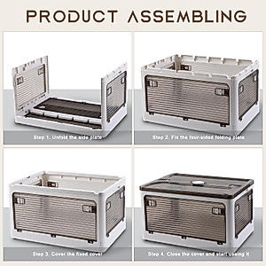 SummerRay Folding Storage Bins with Wheels Stackable Plastic Closet Organizers White 18Gal 4pcs ,Collapsible Storage Boxes with Lids for Home, Office,School and Dorm