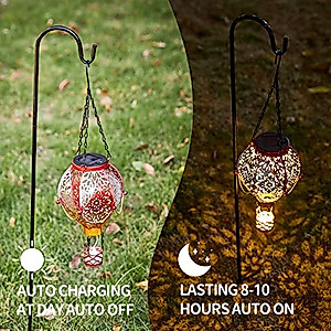 Hot Air Balloon Solar Lantern - Solar Pathway Lights Outdoor Waterproof Shepherd Hook with Hanging Decorative Metal LED Lantern Solar Lights for Garden Patio Pathway Yard Porch Decor