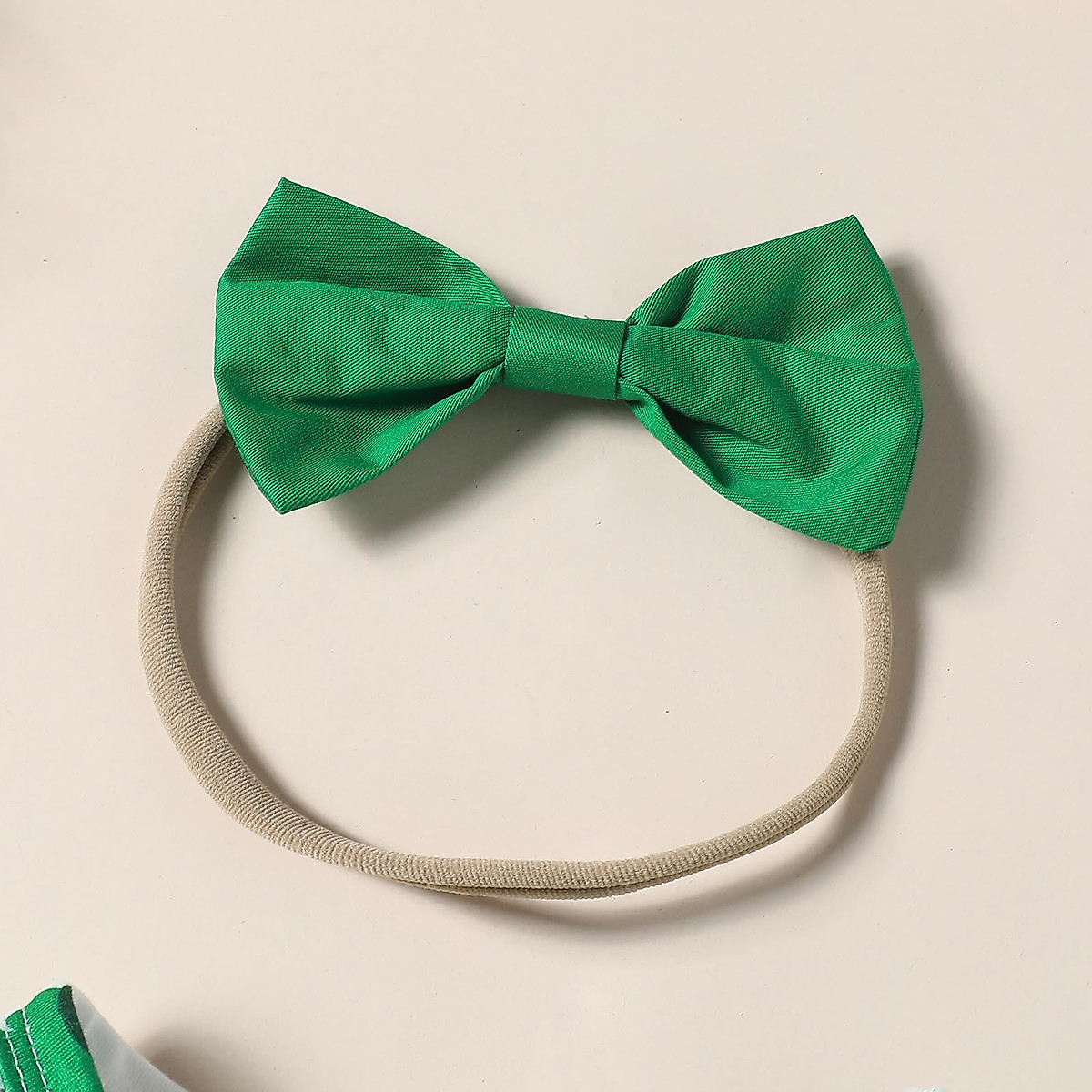 Noubeau Infant Baby Girl St. Patrick's Day Dress Ruffle Long Sleeve Romper Top Lucky Clover Print Skirt Outfits+Headband（Green- Dress,6-9 Months）