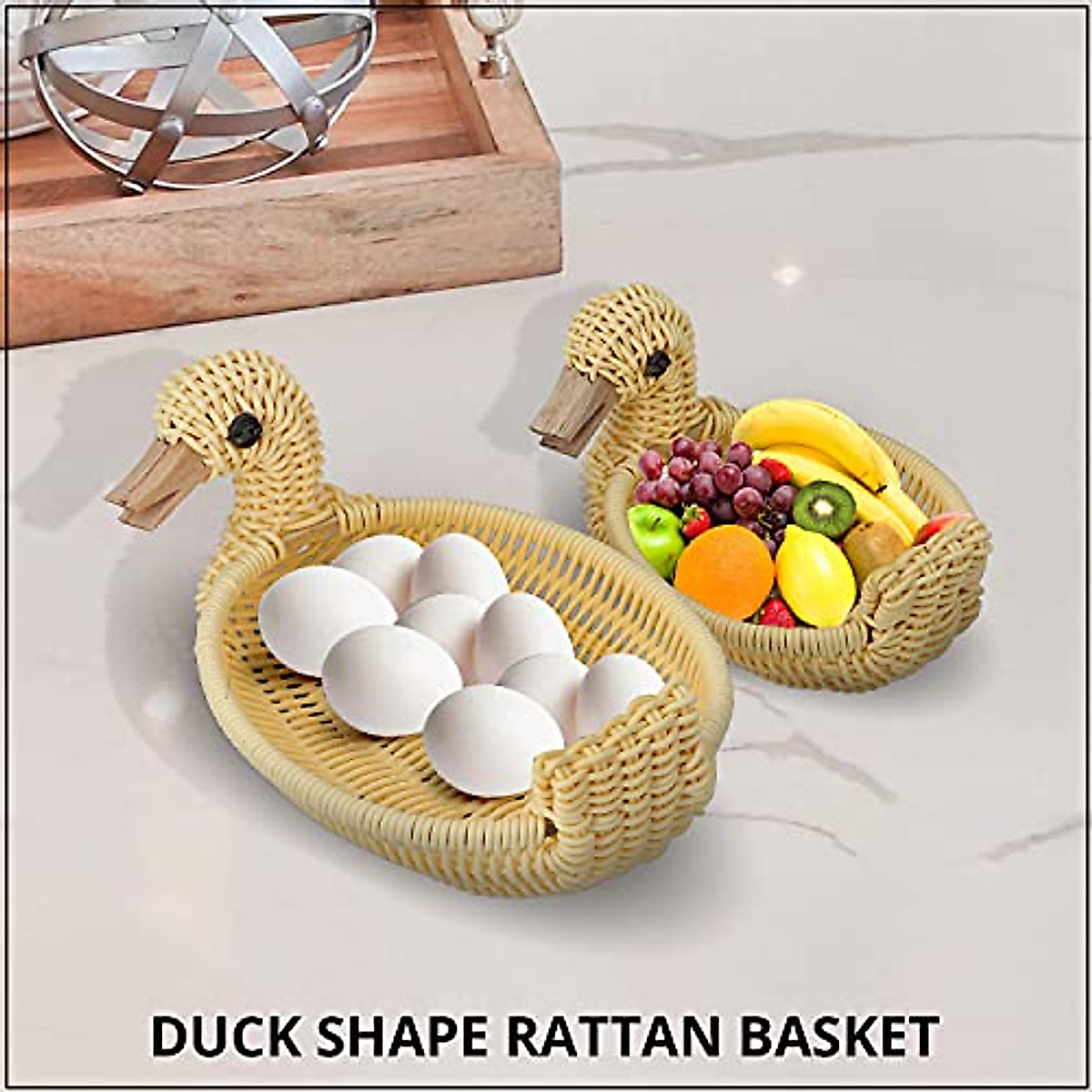 Shop LC Set of 2 Home Room Decor Beige Multi Purpose Durable Duck Shape Rattan Basket