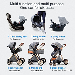 Shock Spring Stroller Compact 2 in 1 Infant Pram Baby Buggy|Folding|Adjustable Seat for Infant,Lightweight Pushchair Pram Stroller for 0-3 Years Kids (Color : Brown)