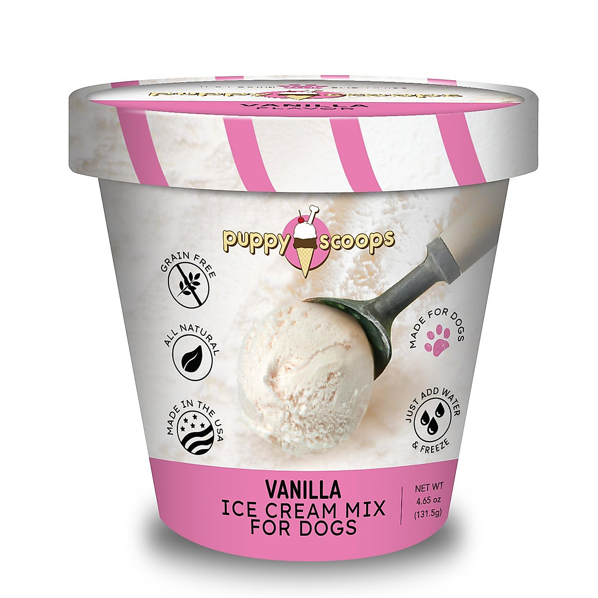 Puppy Scoops Dog Ice Cream Mix - Just Add Water and Freeze at Home, Powder Mix with Ice Cream Cup and Reusable Lid, Ice Cream Mix for Dogs (Vanilla Flavor), 4.65 oz - Made in USA