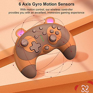 PowerLead Switch Controller - Cute Raccoon Animal Wireless Switch Controller for Switch Lite/OLED/PC, Switch Pro Controller Remote Gamepad Joystick with Turbo/Motion Control/Wake-up, Vibration