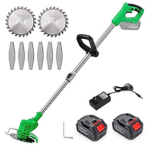 Weed Wacker Cordless Electric Brush Cutter 52 Inch Grass Trimmer Stingless Lightweight Grass Weedeater Battery Powered 8 Blades,2 Batteries, 1 Charger Used for Dense Weeds and Garden Yard Trimming