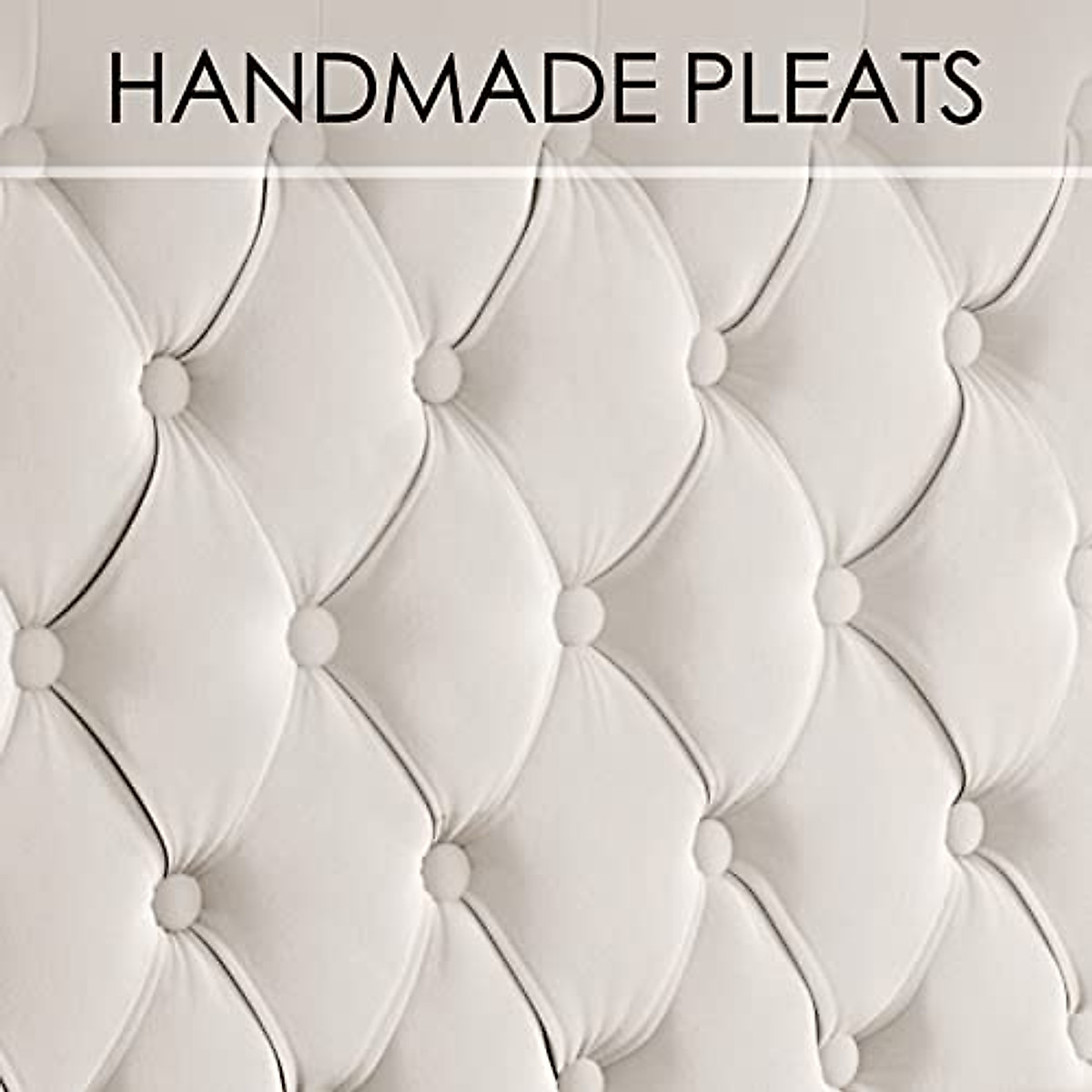 PaPaJet King Platform Bed Frame 61.4" Handmade Headboard Velvet Tall Upholstered Bed Deep Button Tufted/No Box Spring Required/Wood Slat Support/Easy Assembly/Cream