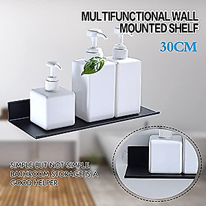 shuxia Metal Bathroom Floating Shelves with Rails Wall Mounted, Modern Wall Shelf Hanging with Towel Bar, Floating Storage Shelves Rack with Towel Holder for Kitchen Living Room Home (30cm)