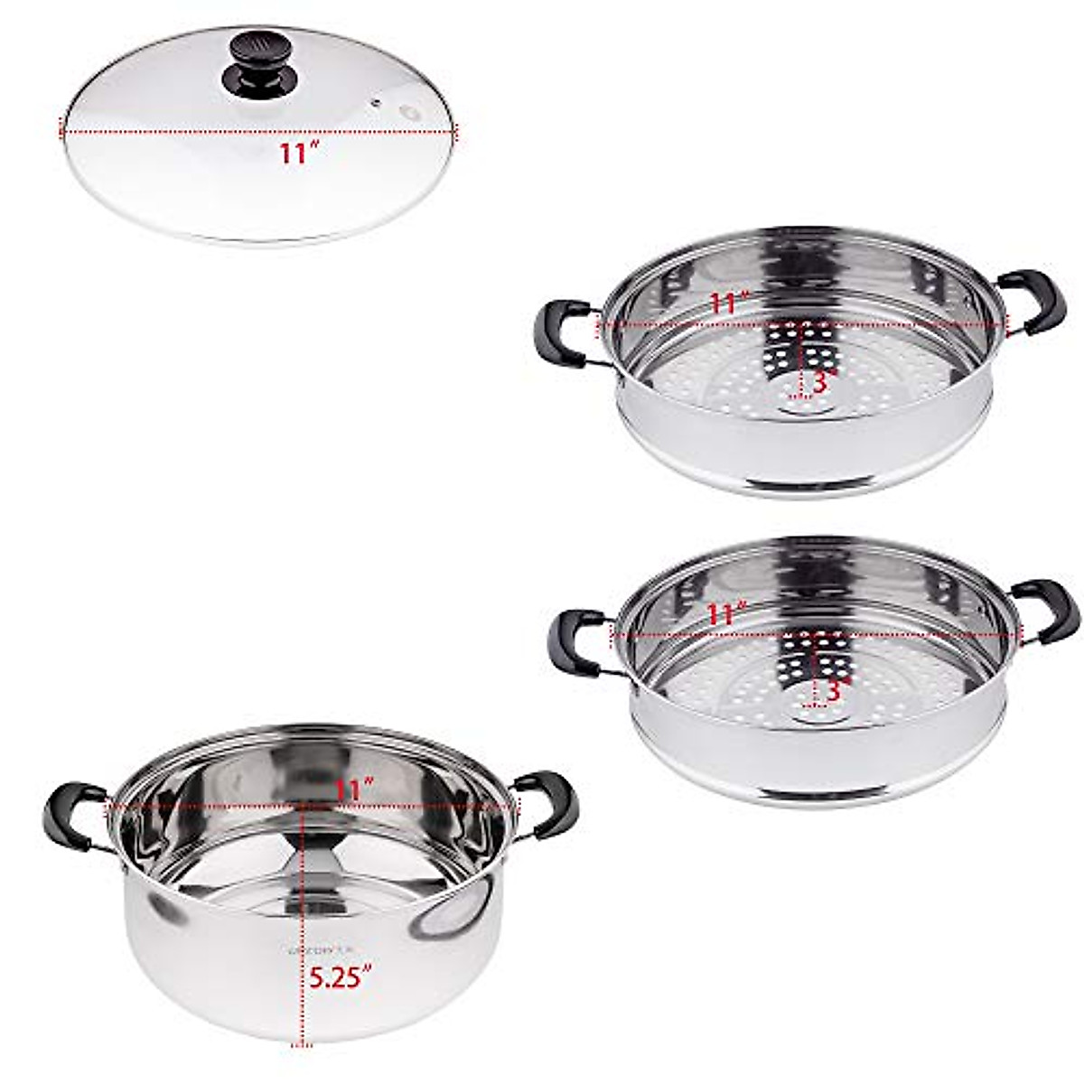 3 Tier Multi Tier Layer Stainless Steel Steamer Pot For Cooking With Stackable Pan Insert/Lid, Food Steamer, Vegetable Steamer Cooker, Steamer Cookware Pot, Vaporeras Para Tamales, Multilayer 16 qt