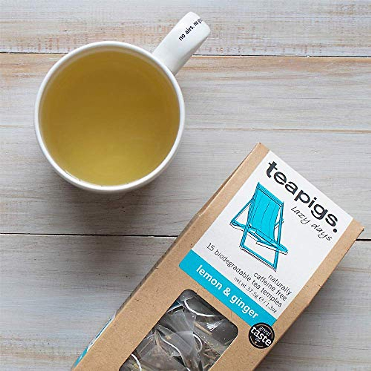 teapigs Lazy Days Lemon & Ginger Herbal Tea Bags, 15 Count, Naturally Caffeine Free Big Leaf Tea, Refreshing and Crisp