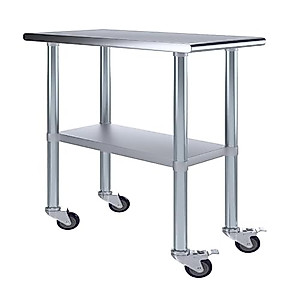 Commercial Stainless Steel Work Table with Undershelf & Casters (14X30)