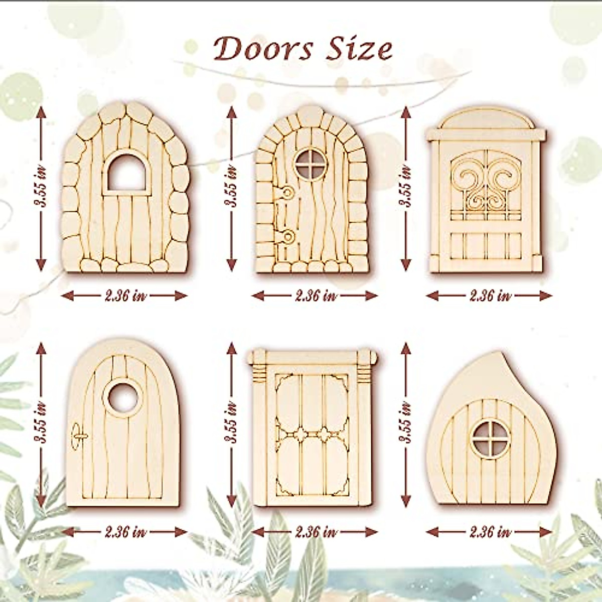 Halandar 48 Pcs Fairy Door Wooden Garden Doors Craft Mini Window Fairy House DIY Kit Unfinished Miniature Door Unpainted Fairy Window Accessories for Wall Home Party Decoration (Antique Style)