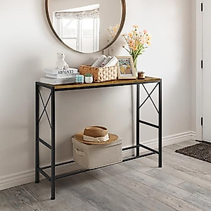 Console Table Small Industrial Entryway Table 41" Wood Sofa Table, Console Table with Metal Frame, Entrance Table for Hallway, Living Room, Foyer, Behind Couch Table Skinny Entryway Table