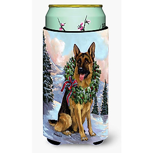 Caroline's Treasures PPP3098TBC German Shepherd Christmas Honor Tall Boy Hugger Can Cooler Sleeve Hugger Machine Washable Drink Sleeve Hugger Collapsible Insulator Beverage Insulated Holder