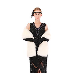 Dikoaina Women's Winter Fake Faux Fur Scarf Wrap Collar Shawl Shrug