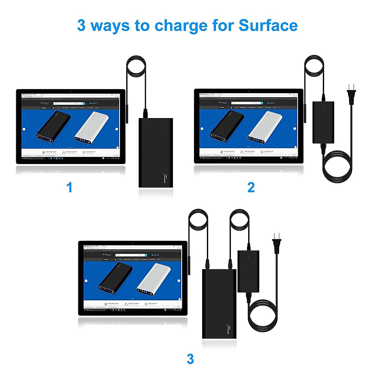 BatPower ProE 2 ES7B 98Wh Surface Power Bank for Surface Pro X 9 8 7 6 5 4 3 2 RT Go Surface Book 3 2 1 External Battery Surface Laptop 4 3 2 1 Portable Charger, USB QC Fast Charge Tablet Smartphone