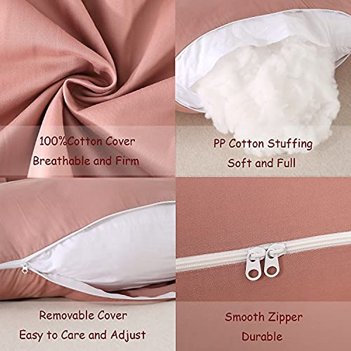 HINAPRAM Pregnancy Pillows for Sleeping Detachable U Shaped Full Body Pillow Maternity Pillows for Sleeping 55 inches Pregnancy Body Pillow with Cotton Cover(Pink)