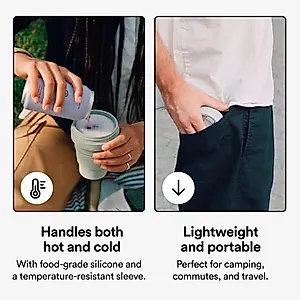 STOJO Collapsible Travel Cup With Straw - Sage Green, 16oz / 470ml - Reusable To-Go Pocket Size Silicone Bottle for Hot and Cold Drinks - Perfect for Camping and Hiking - Microwave & Dishwasher Safe