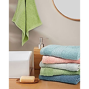 Cleanbear Pure Cotton Wash Cloths Face Cloths, 6 Colors per Set, 13 x 13 Inches (Light Blue, Jade Green, Light Green, Grey, Light Grey, Pink)