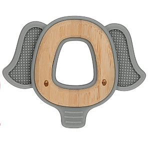 Nuby Natural Wood & Silicone Teether: Elephant, 3M+, Gray