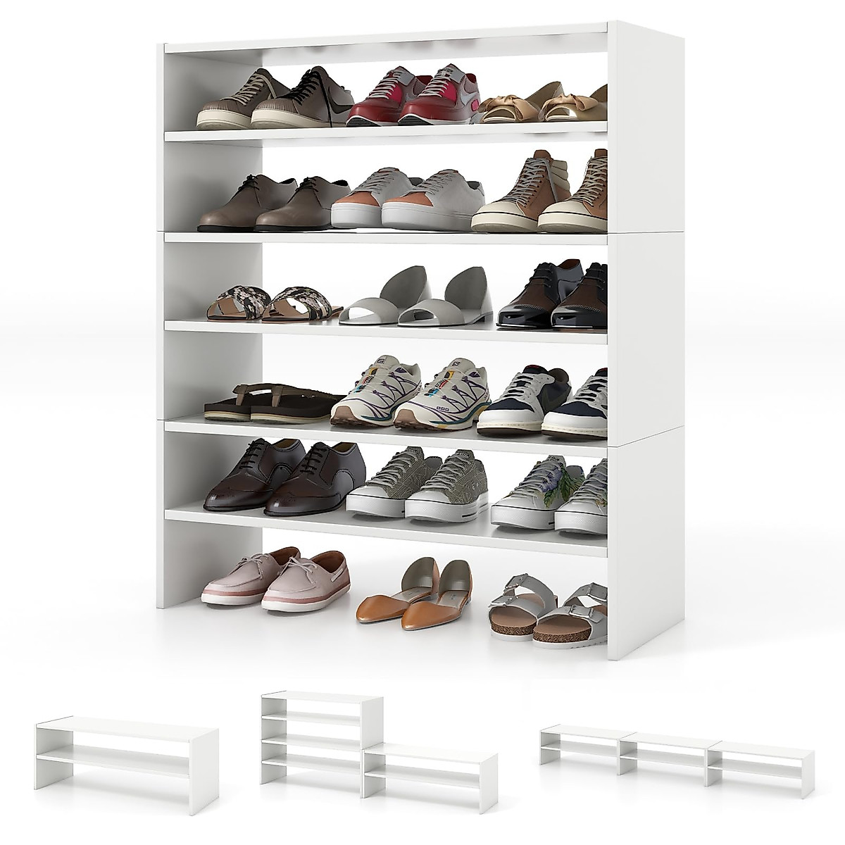 Tangkula Stackble White Shoe Rack, 6-Tier Space Saving Corner Shoe Shelf for 18 Pairs, 3-in-1 Adjustable Vertical Shoe Stand for Front Door Entryway (1, White)