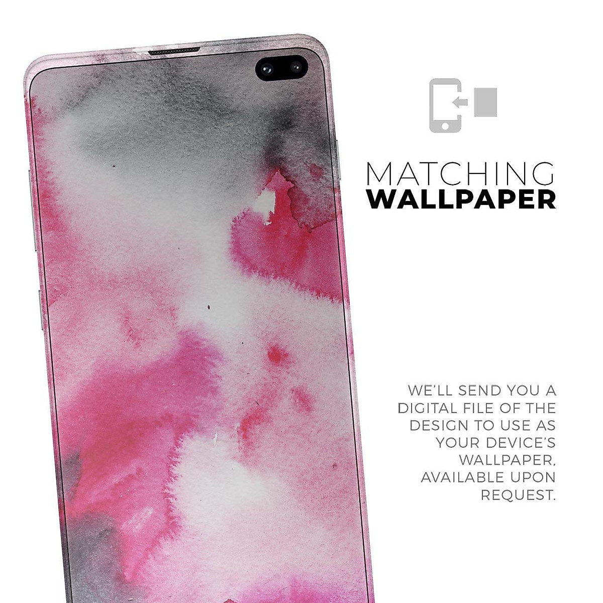 DesignSkinz Pink and Black Absorbed Watercolor Texture Protective Vinyl Decal Wrap Skin Cover Compatible with The Samsung Galaxy S20 (Screen Trim & Back Glass Skin)