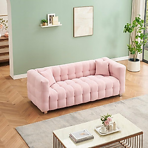 QSOSTNS Teddy Fleece Sofa 80 Inch Couch, Perfect for Living Room or Bedroom, Complete with Two Throw Pillows and Sturdy Hardware Foot Support (Pink)