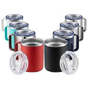 MEWAY 12oz Mix Color Mug With Handle 8 Pack Bulk,Stainless Steel Insulated Travel Tumblers With Sliding Lid,Double Wall Vacuum Camping Coffee Cup for Hot & Cold Drinks Tea (Mix,Set of 8)