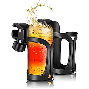 NHXTDWL 2 Pack Stroller Cup Holders,Wheelchair Cup Holder,360° Adjustable Bike Water Bottle Drink Holder with Anti-Slip Pad,Universal Drinks Holder for Bikes, Trolleys or Walkers(Black) (1)