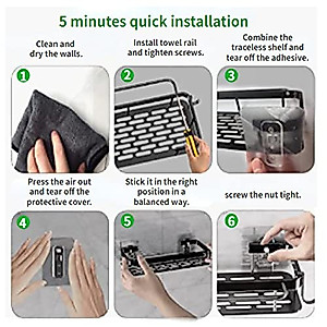 JZRH Shower Box, Strong Adhesive Shower Box Set of 2, with Hanging Rod and 2 Detachable Hooks, Suitable for Bathroom, Kitchen, Balcony and Toilet Black