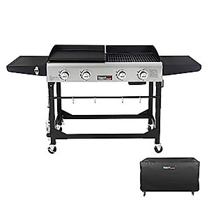 Royal Gourmet GD401C 4-Burner Portable Propane Flat Top Gas Grill and Griddle Combo, Black