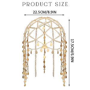 Yean Adults Gold Head Chain Sequins Headband Bohemian Hair Jewelry Tassel Festival Costume Headpiece for Women and Girls