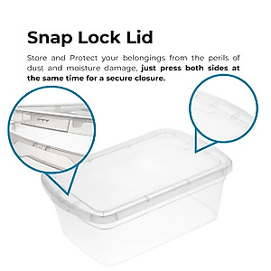 Prodeplast 6.4 Qt (1.6 Gal) Plastic Storage Container Bins with Secure Lid | Durable and Nestable Organizing Totes | Clear Color | 12 Pack