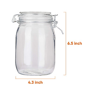 Glass Kitchen Storage Canister Mason Jars with Lids,32oz Airtight Glass Canister with Hinged Lid，Perfect for Kitchen Canning Cereal,Pasta,Sugar,Beans (Labels & Chalk Marker)-Set of 4