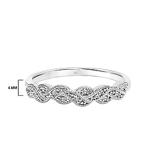Braided Diamond Anniversary Ring in 925 Sterling Silver 0.04 Cttw (I-J Color, I3 Clarity), Size 8, by Brilliant Expressions