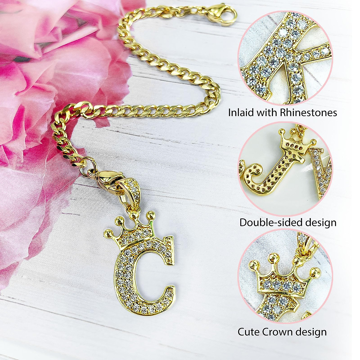 LUHOHI Cup Charms for Stanley Handle- Crown Letter Charms Accessories for Stanley Handle 40 Oz Tumblers Gold Initial Keychain Water Bottle Cup with Diamond Glitter Jewelry Personalized Decorations C
